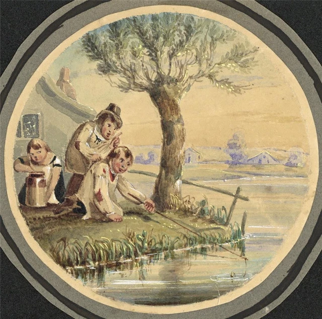 ANTIQUE VICTORIAN WATERCOLOUR Painting - 19th Century - Fishing Scene ...