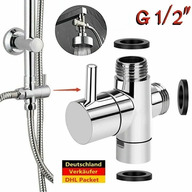 NEW 3-WAY DIVERTER valve T-distributor shower head valve connector ...