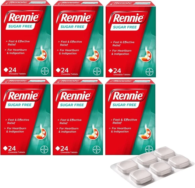 RENNIE HEARTBURN & Indigestion Sugar Free Chewable Tablets 24's - Pack ...
