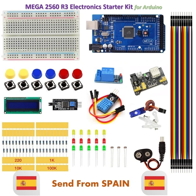 UPGRADE KIT MEGA 2560 R3 Breadboard LED LCD SG90 DHT11 Relay MB102 for ...