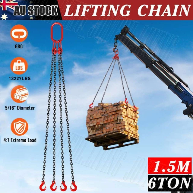 4 LEGS 1.5M 5 /16'' Lifting Chain Sling 6000kg 13277LBS 8mm Hook ...