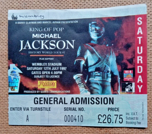 MICHAEL JACKSON ticket Wembley Stadium 12/07/97 History World tour ...