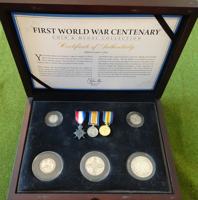 WORLD WAR I Centenary 1914 silver coin & Medal set boxed & COA EUR 57 ...