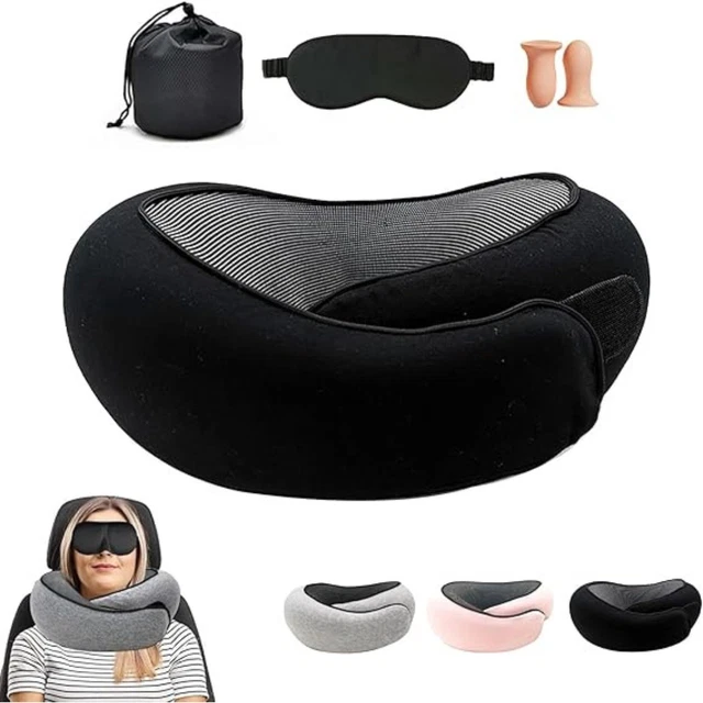 2026 PREMIUM MEMORY Foam Travel Neck Pillow Set wEye Mask Earplugs Bag ...