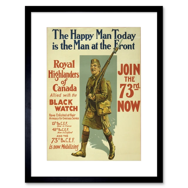 VINTAGE AD PROPAGANDA War WWI WW1 Canada Royal Highlanders Framed Print ...