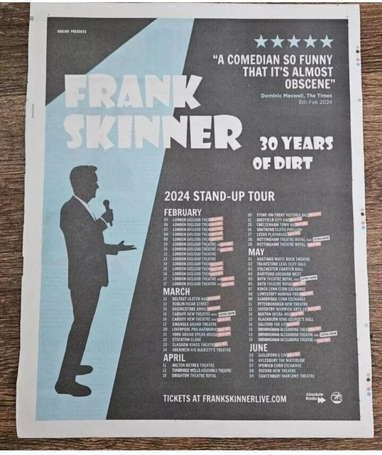 FRANK SKINNER 2024 Tour Ad 30 Years Of Dirt Newspaper Advert Poster ...
