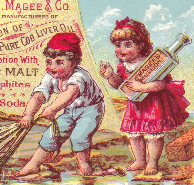 NEEMAH WI 1800'S Magees Emulsion Cod Liver Oil Bottle Fish Victorian ...