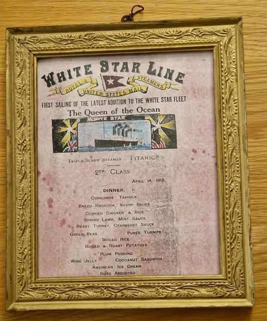 REPLICA TITANIC, 2ND Class Passenger Menu. White Star Line Menu April ...