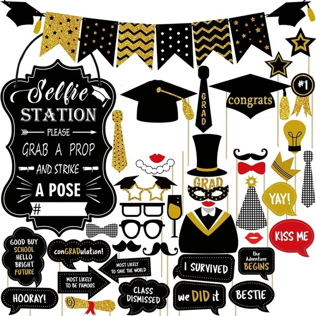 GRADUATION PARTY PHOTO Booth Props Kit plus Selfie Station Sign ...