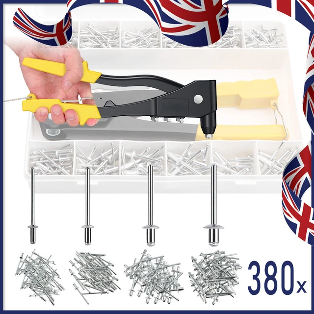 HEAVY DUTY HAND Pop Rivet Gun Tool Kit w/ 380Pcs Assorted Blind Rivets ...