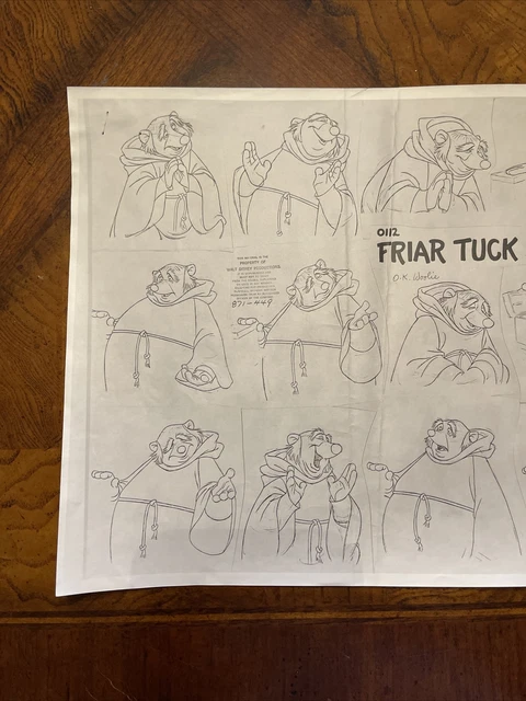 ANIMATION WALT DISNEY ROBIN HOOD 1973 ORIGINAL PRODUKTION MODELLBLATT ...