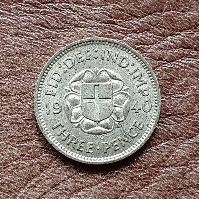 1940 ARGENTO 3D Threepence Joey Moneta Giorgio VI Vintage seconda ...