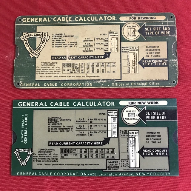GENERAL CABLE CALCULATOR slide chart 1940 and 1948 £15.81 - PicClick UK