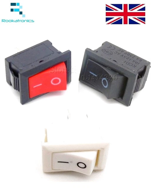 RECTANGULAR ROCKER SWITCH 15mm X 10mm SPST Small Black White 2 Pin ON ...