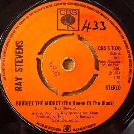 RAY STEVENS - Bridget The Midget (The Queen Of The Blues) (7", Single ...