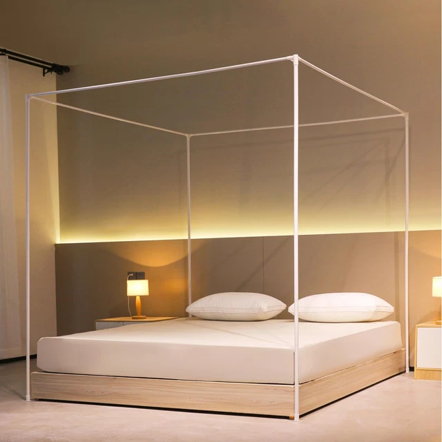 WHITE BED CANOPY Frame W100 X L200 X H200 Cm Canopy Bed Frame Single ...