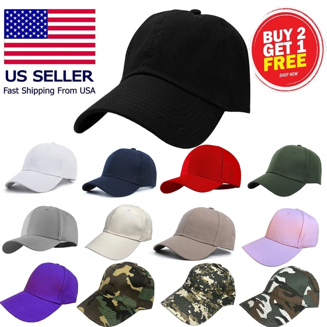 BASEBALL CAP FOR Men & Women Plain Solid Cotton Hat Flexible Fit Plain ...