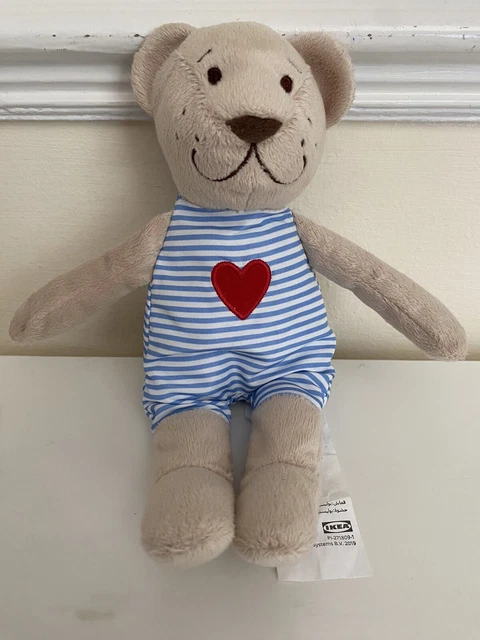 IKEA FABLER BJORN 9" Blue Stripe Red Heart Teddy Comforter Soft Toy £4. ...