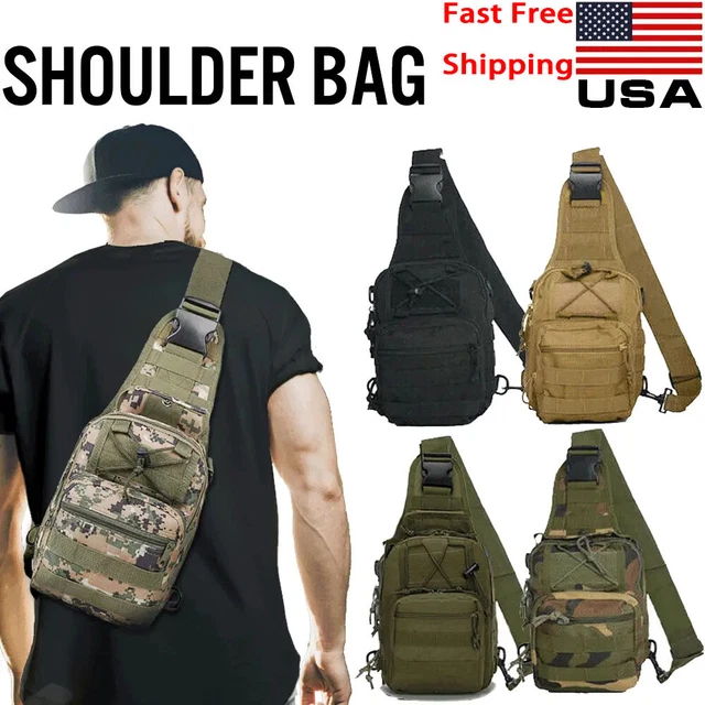 MENS BACKPACK TACTICAL Sling Shoulder Bag Molle Travel Chest Pack ...