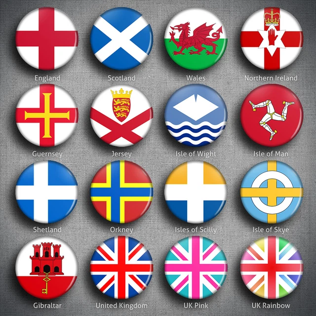 UK BRITISH FLAGS PIN BADGES 1 inch 25mm - Wales Scotland Guernsey ...