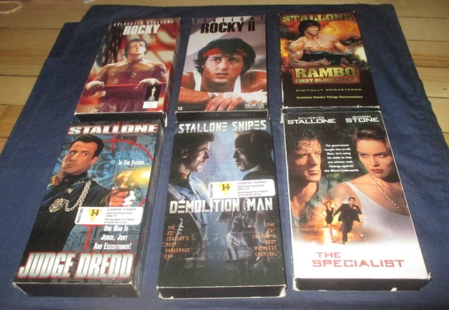 6 SYLVESTER STALLONE VHS Movies Bundle -Rocky 1 & 2 / Rambo / Judge ...