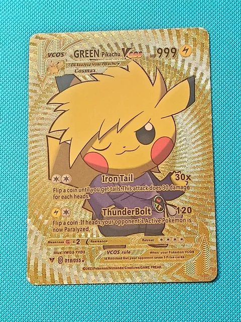PIKACHU POKEMON GREEN Pika Carte Card Holo Prism Flash Foil Manga Anime ...