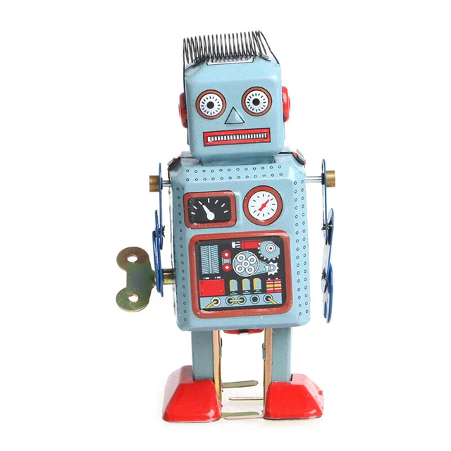 VINTAGE MECHANICAL CLOCKWORK Wind Up Walking Robot Tin Toy Kids Gift ...