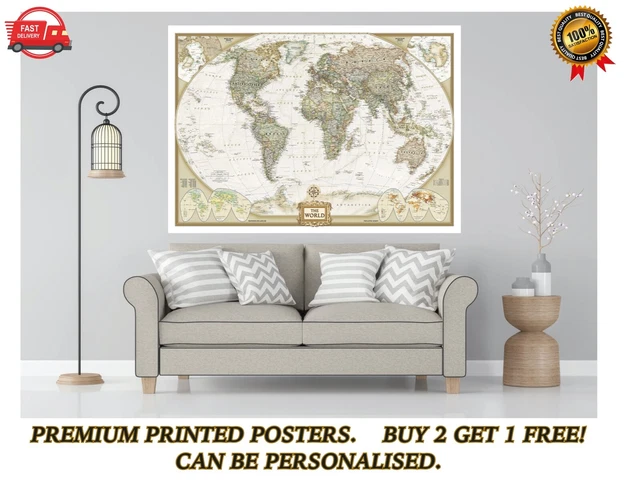 WORLD MAP VINTAGE Educational A1 LAMINATED Large Poster Art Print Gift ...