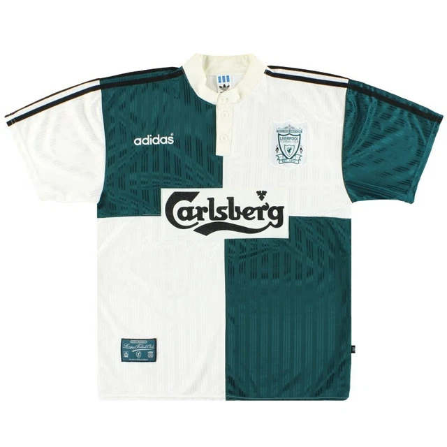 LIVERPOOL AWAY 1995-96 CARLSBERG Green/White Soccer Jersey/Shirt Retro ...