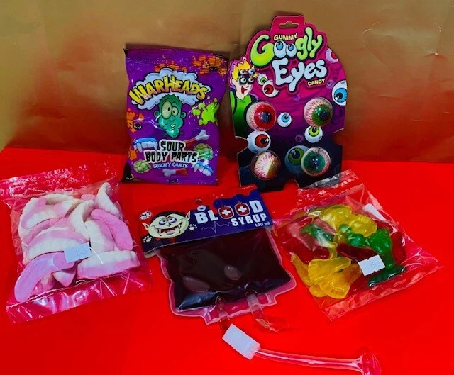 HALLOWEEN BODY PARTS Combo:sour Body Parts, Googly Eyes, Blood, Laughs ...
