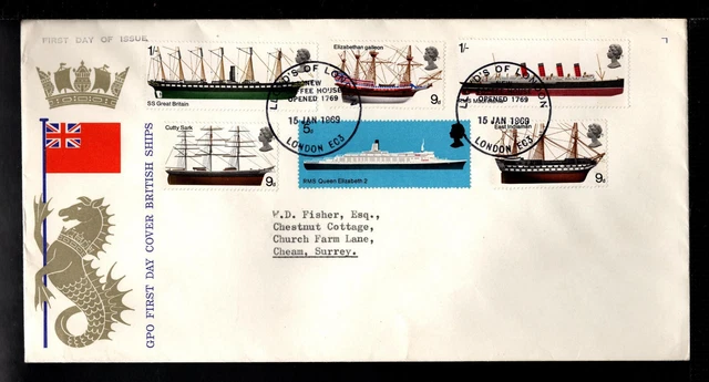 1969 BRITISH SHIPS: GPO FDC + Lloyd's of London New Coffee House London ...