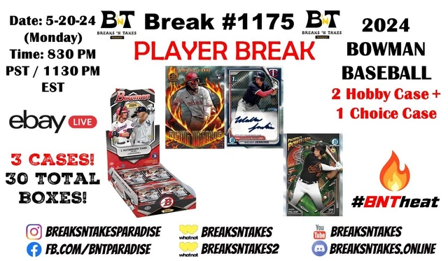 ROBERT CALAZ 2024 Bowman Baseball Choice + Hobby 3 CASE 30 BOX Break ...