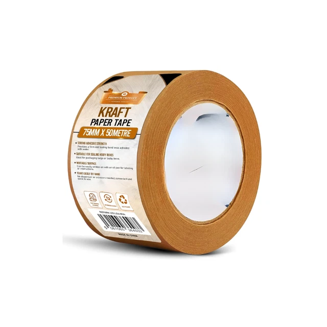 KRAFT PAPER PACKING Tape 75mm x 50m Extra Wide Brown Heavy Duty Box ...