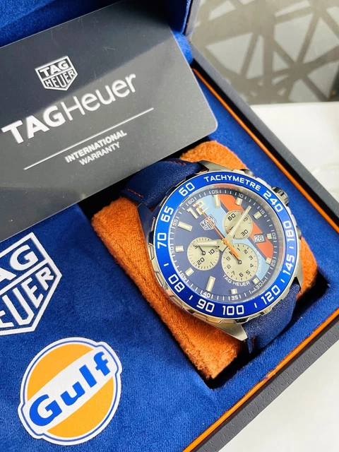 TAG HEUER MEN'S FORMULA 1 GULF RACING 200m diver's chronograph watch ...