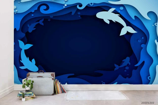 3D PAPER CUT Ocean Whale Wallpaper Mural Removable Self-adhesive 161 ...