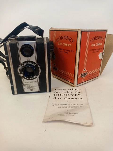 VINTAGE CORONET TWELVE 20 Box Camera With Original Box & Instructions ...