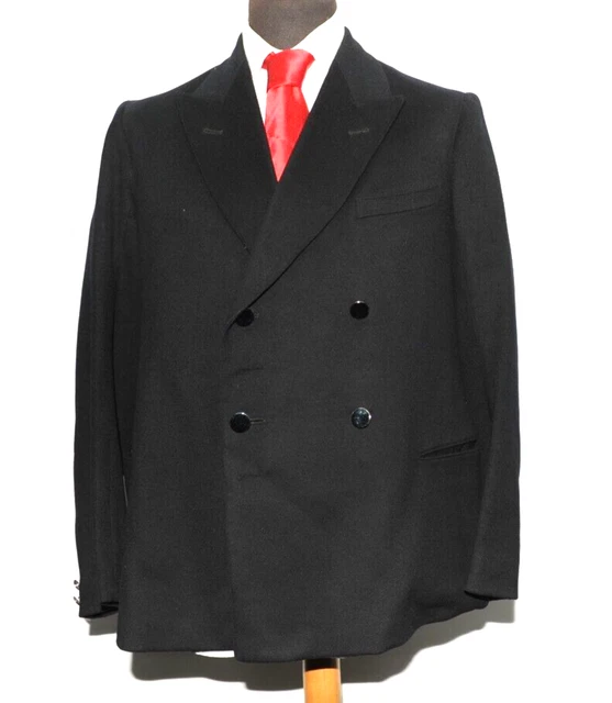 VINTAGE R WADE & Sons Doeskin Bespoke Double Breasted Black Blazer 38 ...