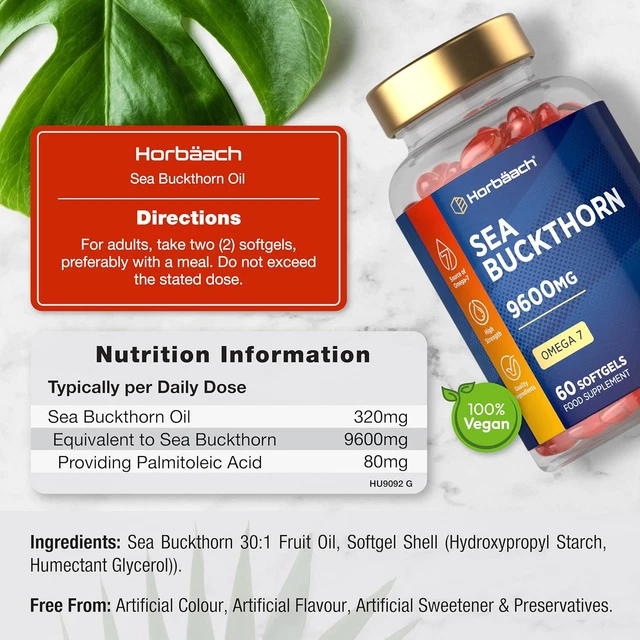 SEA BUCKTHORN OIL Capsules 9600Mg | High Strength Vegan Supplement ...