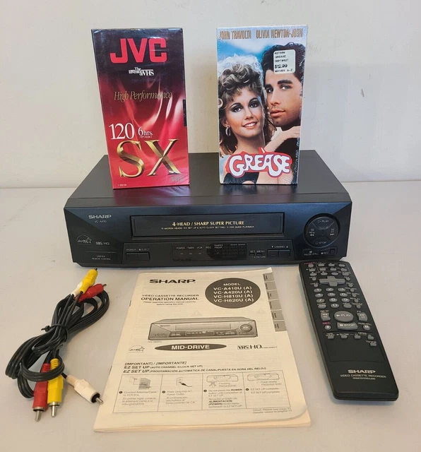 SHARP VCA410U VCR VHS 4 HEAD Player & Remote Manual SEALED TAPES GREASE ...