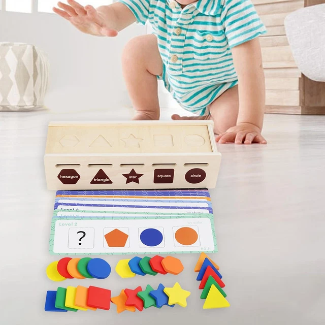 WOODEN SHAPE COLOR Sorting Toy Basic Skills Preschool Montessori Toys ...