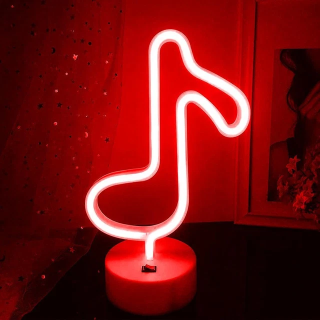 LED MUSICAL NOTE Neon Lights, Red Light Sign with Holder Base,USB... £ ...