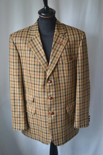 VTG DAKS SIGNATURE check wool Tweed jacket blazer leather trim elbow ...