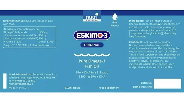 NUTRI ESKIMO-3 ORIGINAL 210ml support Brain, Vision + Heart Function. £ ...