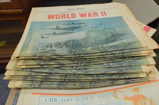 WW2 NEWSPAPER PEARL Harbor Normandy D-Day Chicago Tribune V-Day Hitler ...