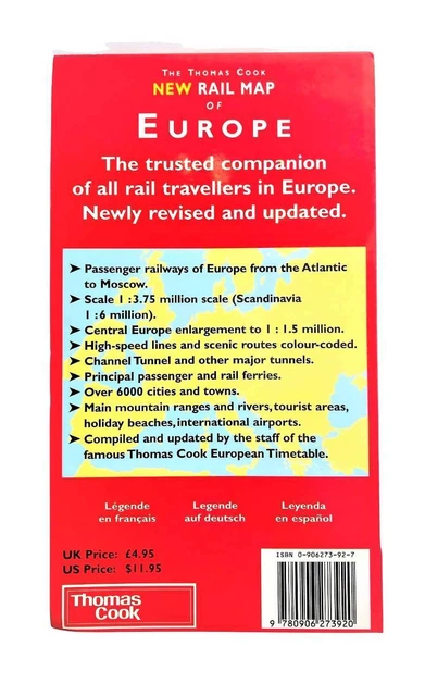 THOMAS COOK RAILWAY - New Rail Map of Europe. 1996. Railway map of ...