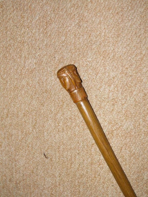 ANTIQUE OLIVE WOOD Greek Walking Stick W/ Hand-Carved Hecate Goddess ...