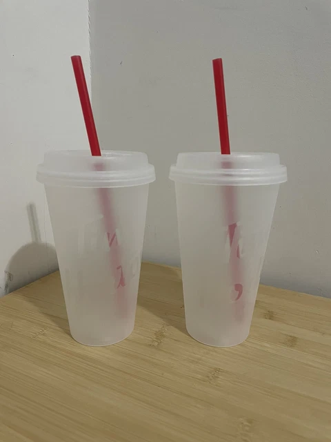 TIM HORTONS REUSABLE Tumbler Cup Clear Plastic with Straw X 2 Brand New ...