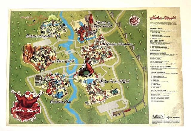 BETHESDA FALLOUT 4 Nuka Cola Girl Nuka-World map promo poster 13.5x20 ...