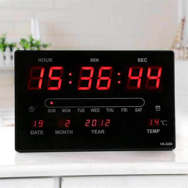 DIGITAL LED WALL Clock Desk Alarm Calendar Temperature Date ...