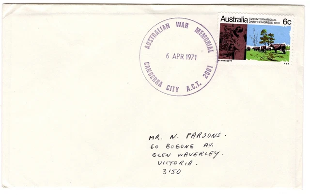 1971 APR 6TH. Commemorative Cover. Australian War Memorial. $8.50 ...